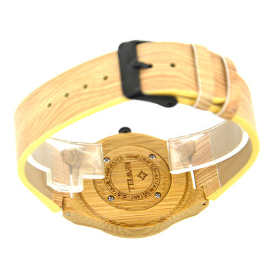 Customized Elegant Men Wooden Watch Harden Glass With Leather Strap