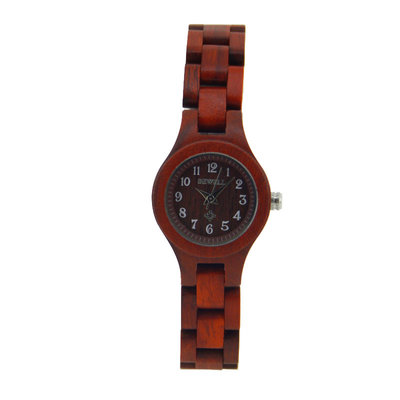 Red Ladies Wooden Watch With Japanese Quartz Movement & Mineral Glass