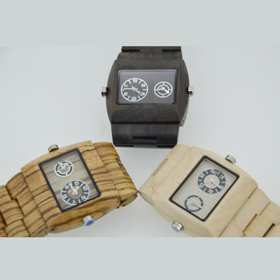 Double Movement Men Wooden Watches Square Cace Bewell Wood Watch