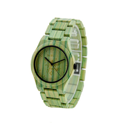 Green Quartz Wooden Wrist Watch / Handmade Bamboo Watches For Lovers