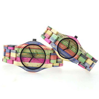 Colorful Handmade Bamboo Wrist Watch For Lovers , Bewell Bamboo Watch