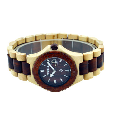 Maple And Red Sandalwood Bewell Wood Watch / Wooden Ladies Watches