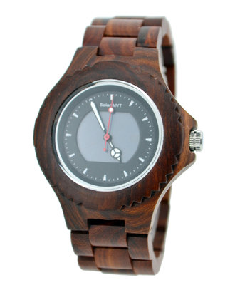 Solar Movement Red Sandawood Wooden Band Watch Fashion Mens Watch