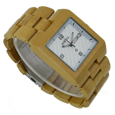 Handmade Square Case Carbonized Bamboo Watch With Double Calendar