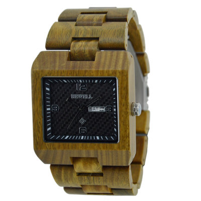 Green Sandalwood Men Wooden Watches With Double Calendar