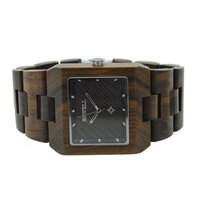 Square Case Men Wooden Watches Black Sandalwood Band Watch