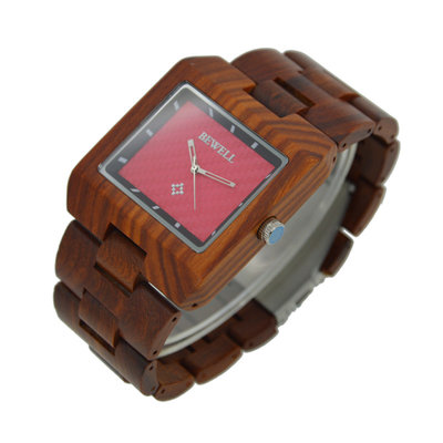 Handmade Square Case Red Sandalwood Watch for Lady In Simple Design