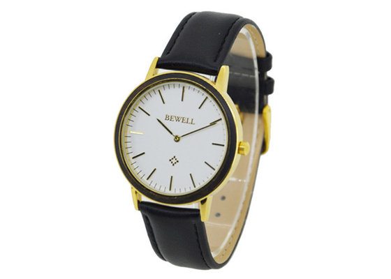 Super Thin Two Hands Wood And Steel Watches , Quartz Movement Unisex Watch