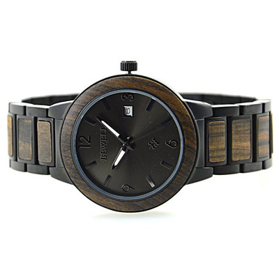 Personalized Black Sandalwood And stainless steel back watch FOR promotional