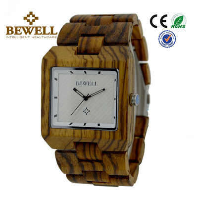 BEWELL Spring Buckle Men Wooden Watches , Pro Environment Material Zebra Wood