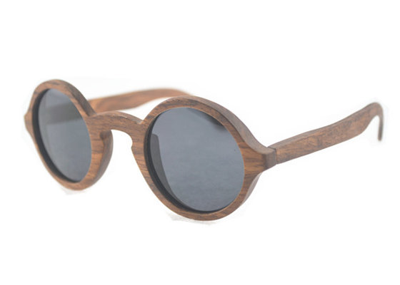 Circle Wood Frame Sunglasses With Bamboo Material , OEM Service