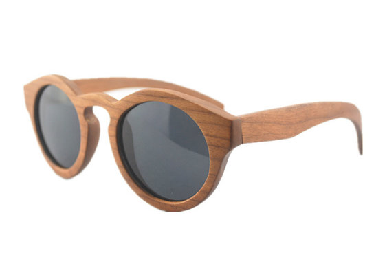 Circle Wood Frame Sunglasses With Bamboo Material , OEM Service
