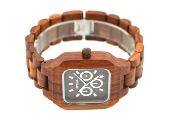 Jewellery Buckle Wooden Wrist Watch Mens Red Sandalwood Case And Band