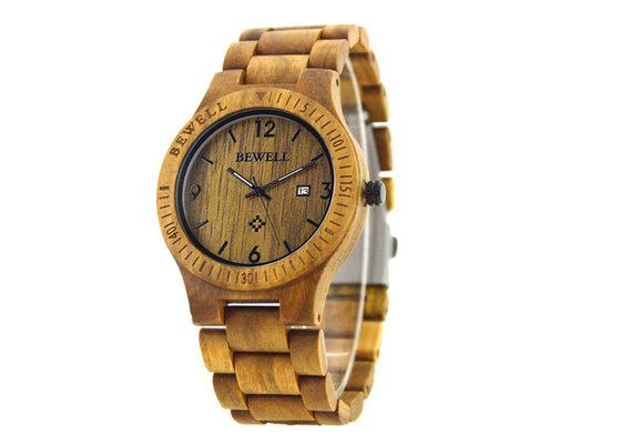 Gift Bewell Natural Wooden Mens Watch Full Handmade Japanese Movement