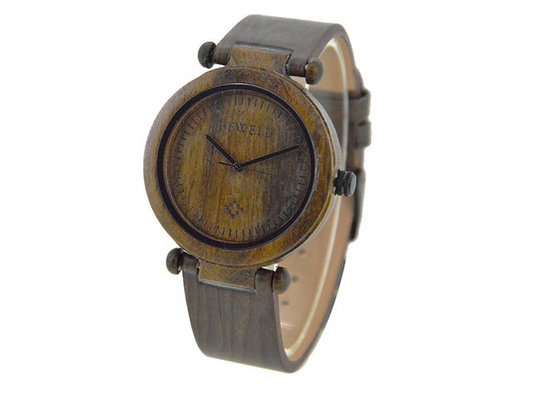 Handcraft Water Resistant Recycled Wood Watches With Wood Case / Leather Strap