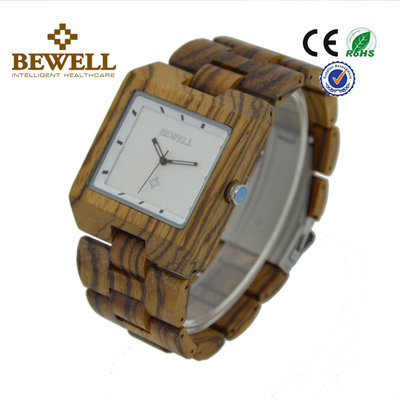Professional Zebra Waterproof Wood Watch / Square Wood Band Watches With FSC Standard