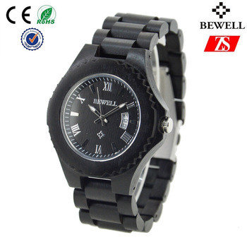 Black Personalized Men Wooden Watches With Crystal Glass , Water Resistance