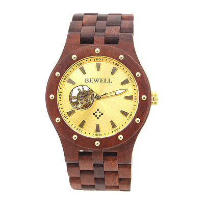Golden Dial Luxury Automatic Wooden Mechanical Watches With Wooden Band