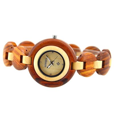 Red Ladies Wooden Watch With Japan Miyota 2035 Movement , Band Adjustable