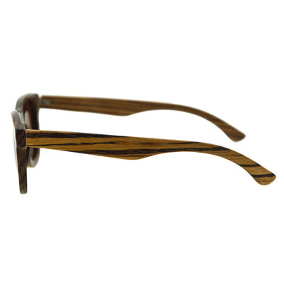 Zebra Wood Frame Sunglasses , Brown Wooden Polarized Sunglasses For Gifting