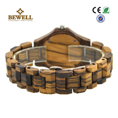 3 Atm Stainless Steel Bezel Handmade Wooden Watches With Zebra Wood Case