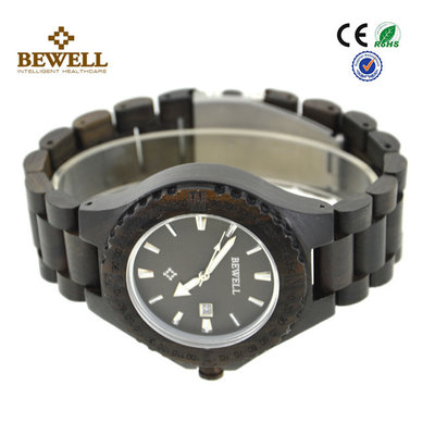 Handmade Engraved Men Wooden Watches With Calendar Function And Ebony Case