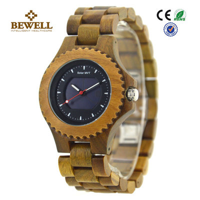 All Natural Green Sandalwood Solar Men Wooden Watches , Handcrafted Wooden Men Watches