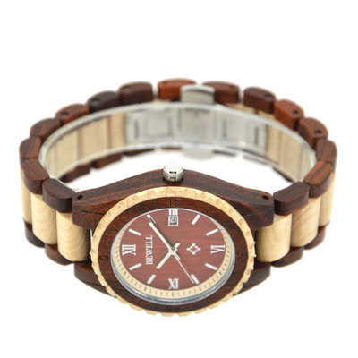 44 Mm Red Dial Ladies Wooden Watch , Custom Wood Watches Present