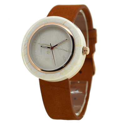 Men ' S Japan Movt Quartz Marble Wrist Watches Wooden Back Leather Strap