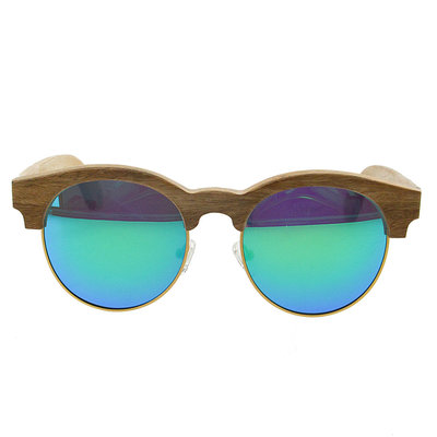 Half Round Metal Koa Wooden Polarized Sunglasses In Blue UV400 Lens