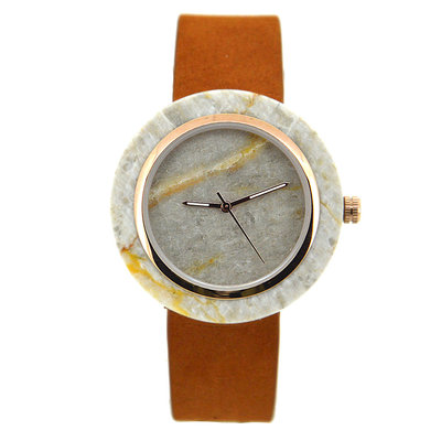 Mens Custom logo Marble Wrist Watches , stone face watch Leather band