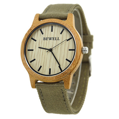 Custom Bewell Mens Watches , Mens Bamboo Wooden Watch With Leather Band