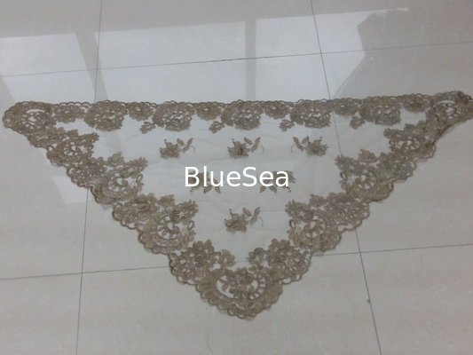 Khaki  Ivory Authentic Spanish Floral Mantillas Mesh Based Embroidery veils supplier