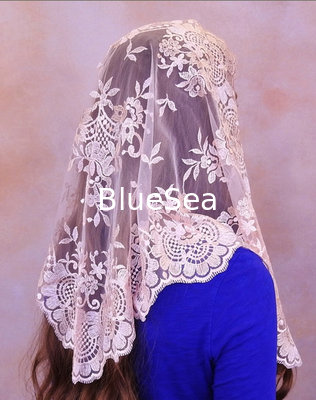 Khaki  Ivory Authentic Spanish Floral Mantillas Mesh Based Embroidery veils supplier