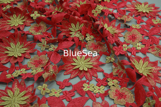 60cm Emulation Real Silks Chemical Lace Red/Green  Color Water Soluble Embroidery Fashion fabric supplier