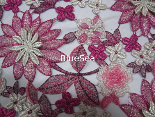 60cm Emulation Real Silks Chemical Lace Red/Green  Color Water Soluble Embroidery Fashion fabric supplier