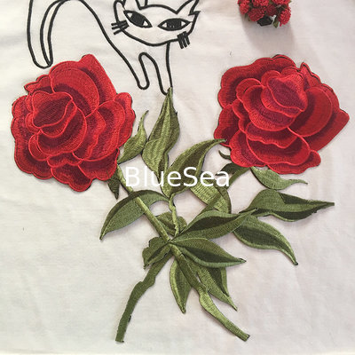 Apparel Accessories Red Rose Embroidery Lace Applique Hot  Fix Motif supplier