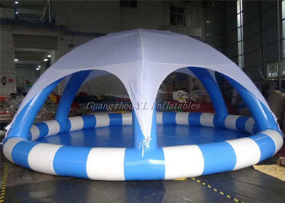 0.6mm PVC Tarpaulin Blue Inflatable Swimming Pool With White Tent Cover For Outdoor
