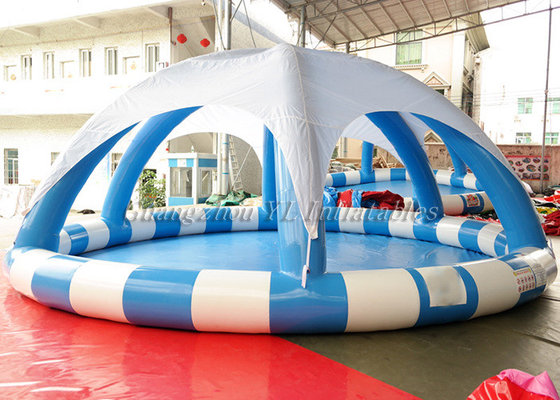 0.6mm PVC Tarpaulin Blue Inflatable Swimming Pool With White Tent Cover For Outdoor