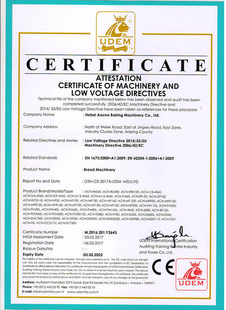 China Hebei AOCNO Baking Machinery Co.,Ltd. certification
