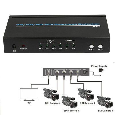 4 Port BNC HD SD 3G SDI Seamless switcher 4x1 Switch 2.97Gb/s 1080P + IR Remote 1080p@60Hz