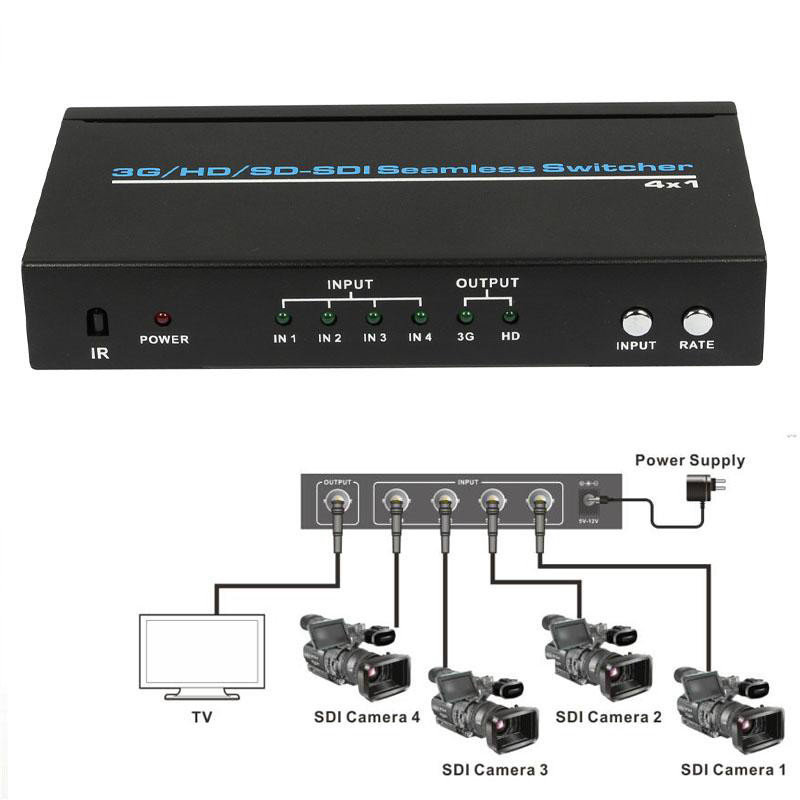 4 Port BNC HD SD 3G SDI Seamless switcher 4x1 Switch 2.97Gb/s 1080P + IR Remote 1080p@60Hz