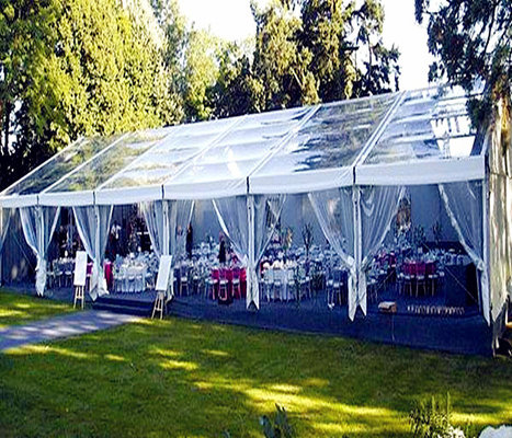 Temporary Aluminum Frame Clear Outdoor Tent With Table / Chair / Chandelier