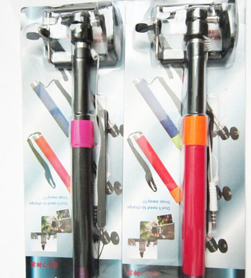 Black / Red / Blue Handheld Cell Phone Selfie Stick With Cable For Smart Phone