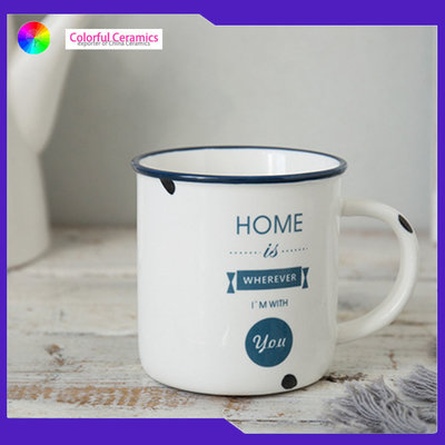 Retro Promotional Ceramic Mugs Simple Silkscreen Printed Imitation Enamel