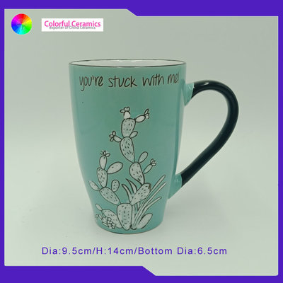 Tall Silkscreen Hand Painted Ceramic Coffee Mugs Hand Painted Pottery Mugs