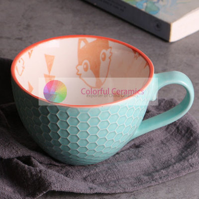 380ml Custom Embossed Mugs Personalized Ceramic Cups With Machine Printed