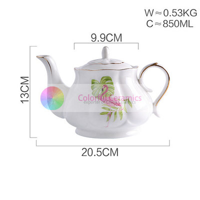 English Ceramic Dinnerware Sets Flamingo Pattern Gold Rim With Electroplate Handle
