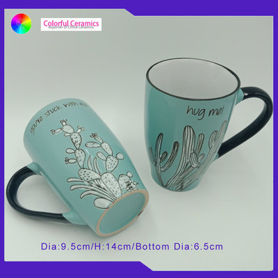 Tall Silkscreen Printing Handmade Stoneware Mugs For Hotel Restaurant