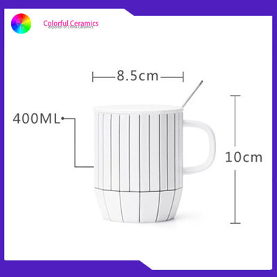 400ml Ceramic Dinnerware Sets White Geometric Pattern With Lid And Spoon